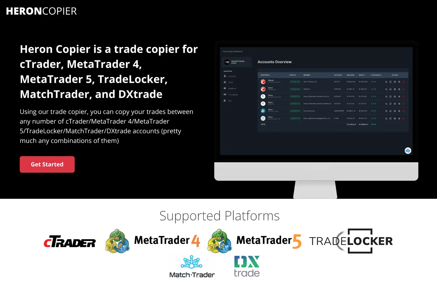 Heron Copier Ctrader Metatrader 4 Metatrader 5 Tradelocker Matchtrader And Dxtrade Trade
